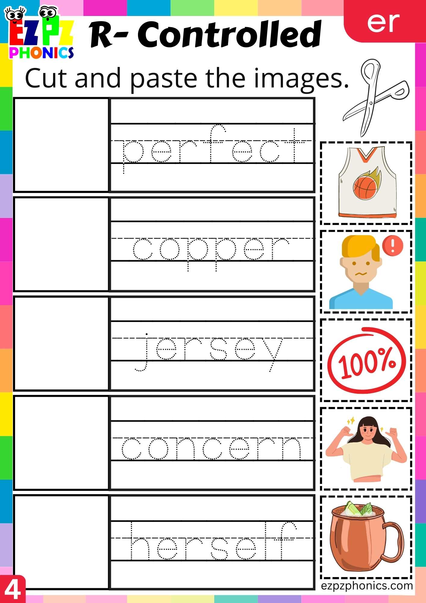 Cut and paste activity for two syllable er words R controlled vowels ...