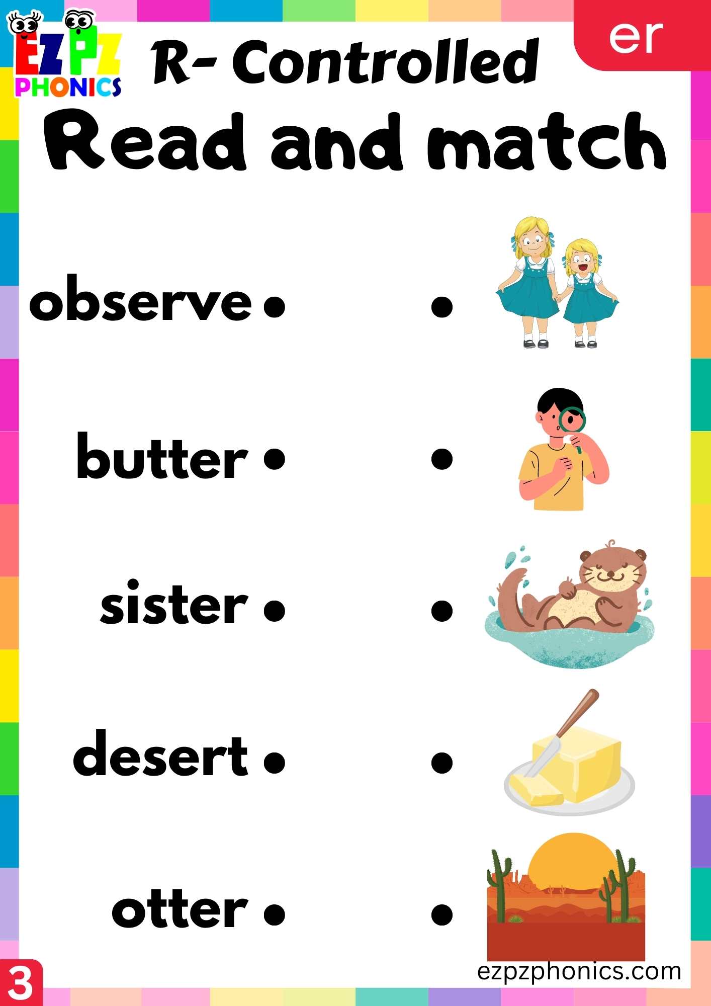 Read and match activity for two syllable er words R controlled vowels ...
