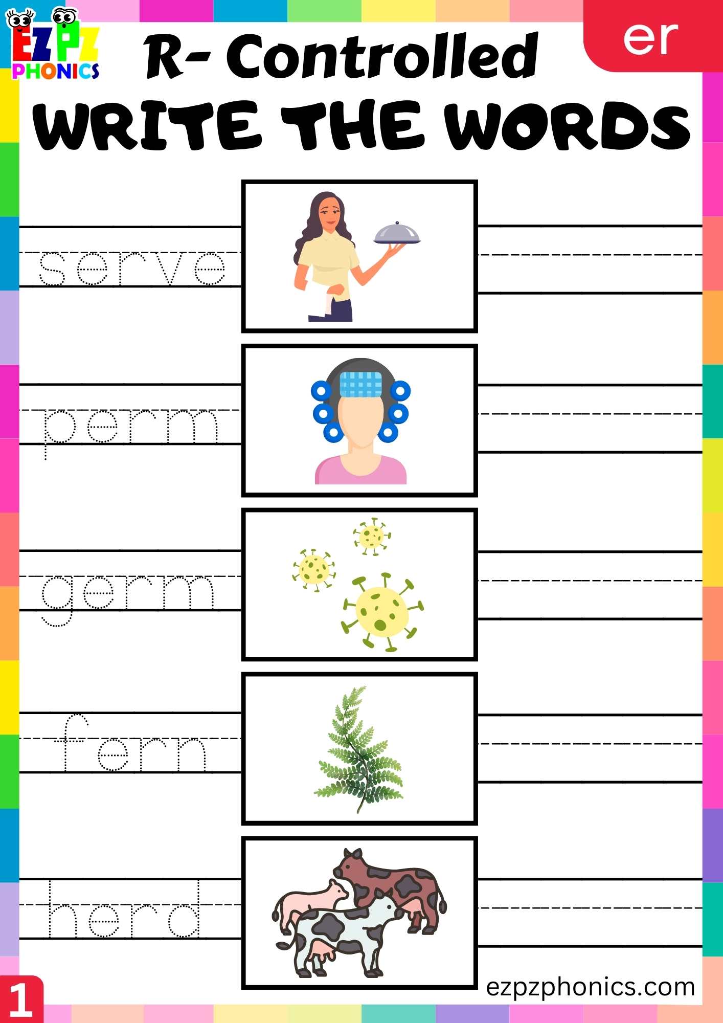 Write the words activity for er words R controlled vowels phonics group ...