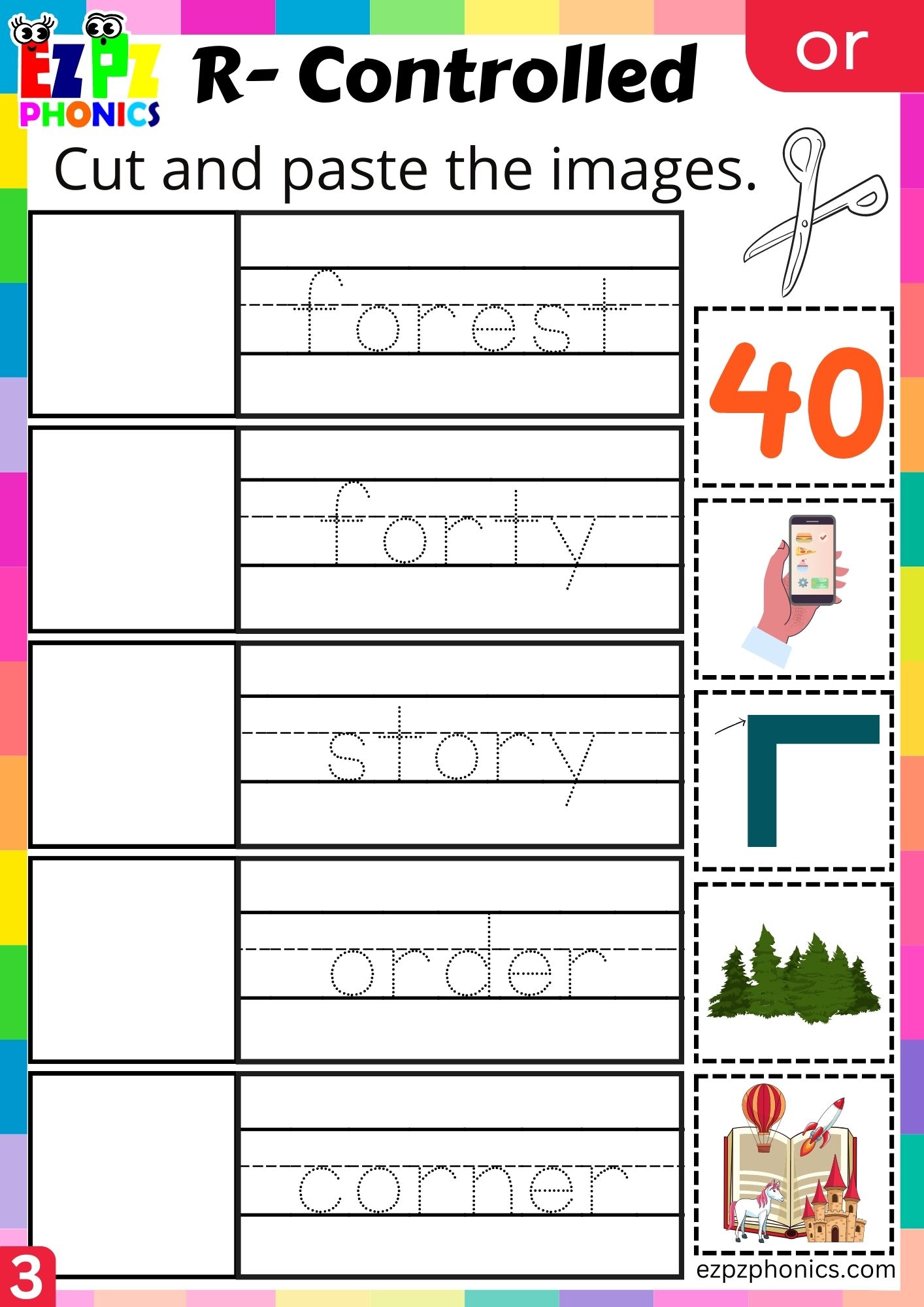 Cut and paste worksheet for two syllable or words R Controlled Vowels ...
