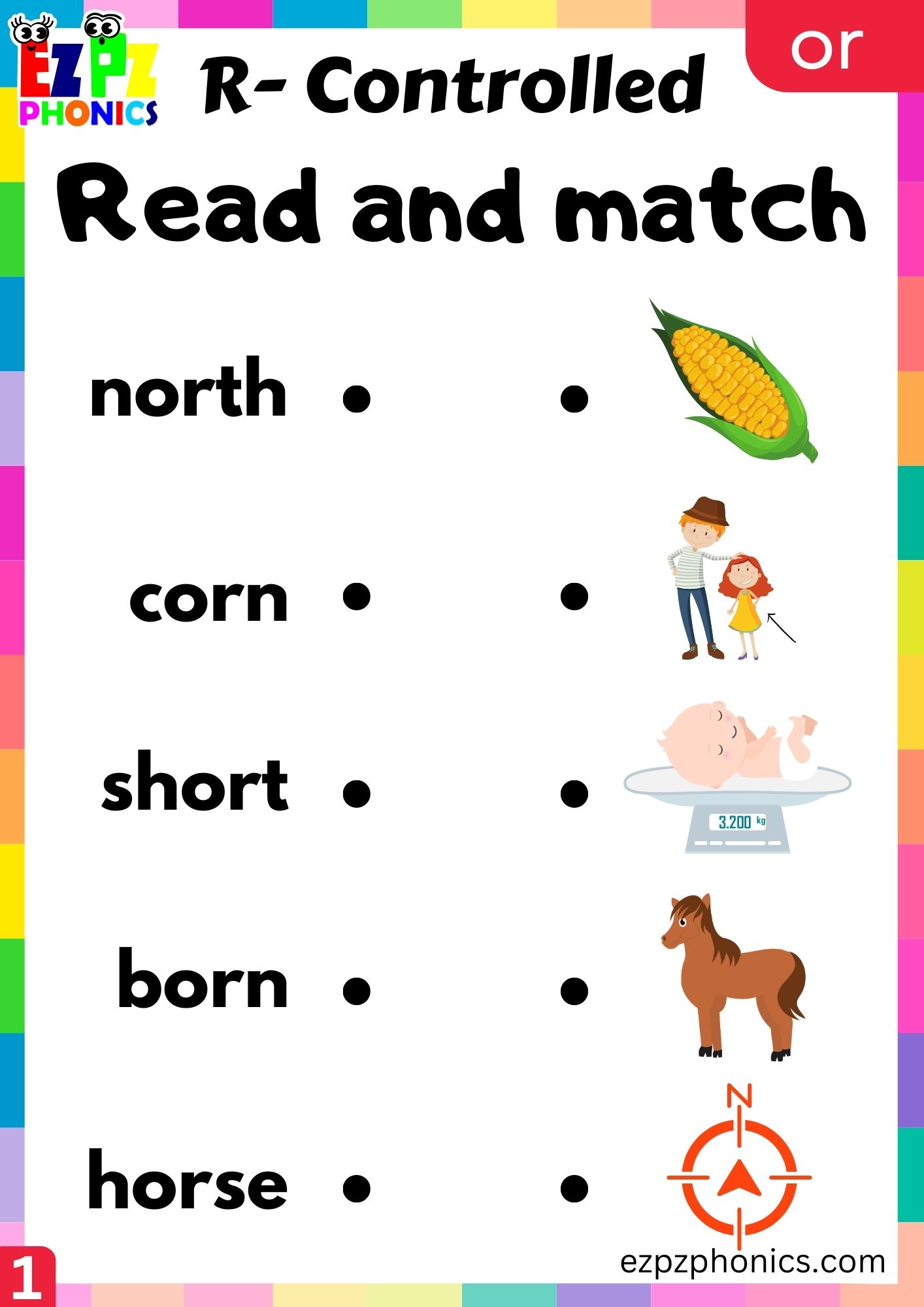 Read and match worksheet or words R Controlled Vowels Phonics group 1 ...