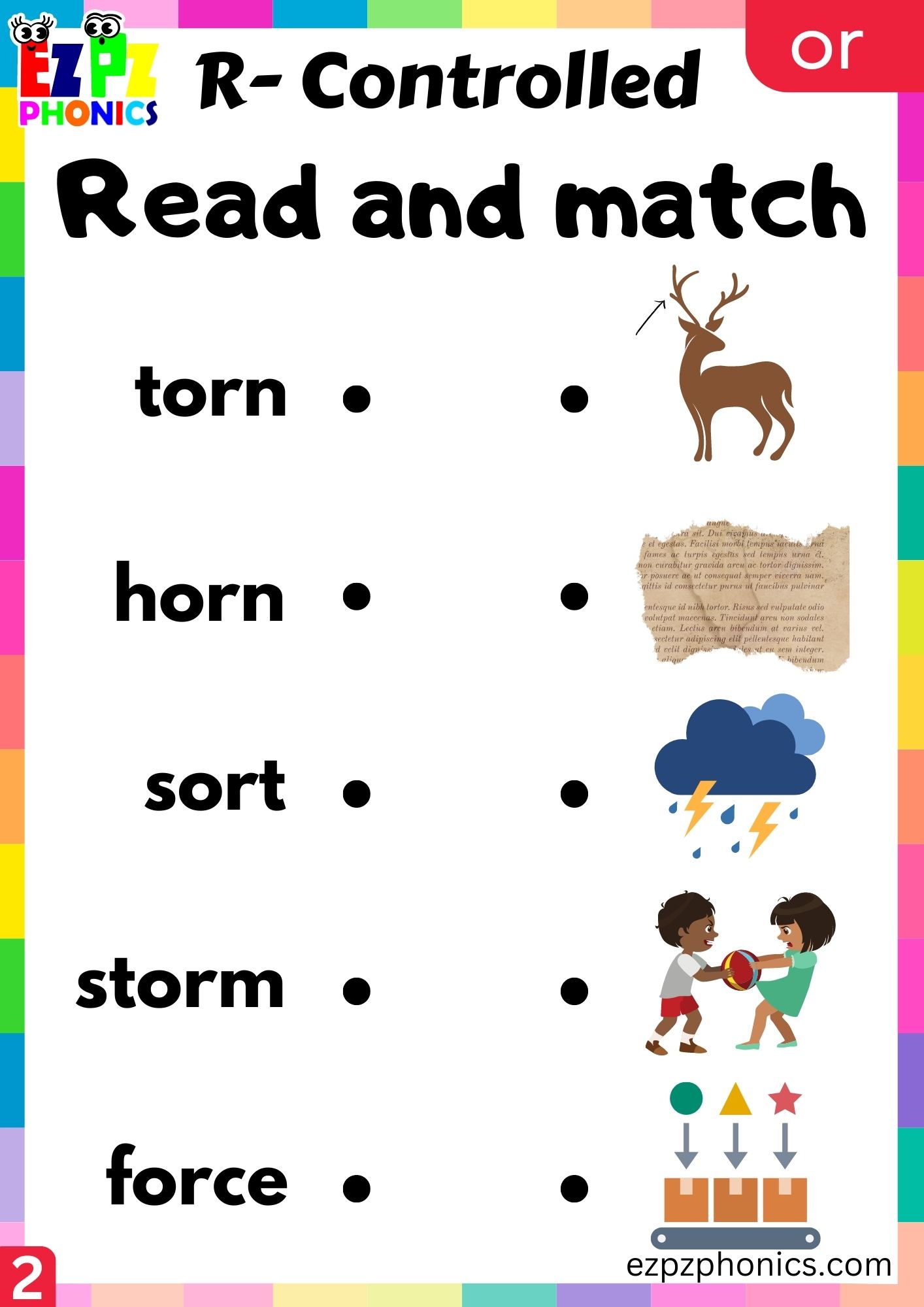 Read and match worksheet for or words R Controlled Vowels Phonics group ...