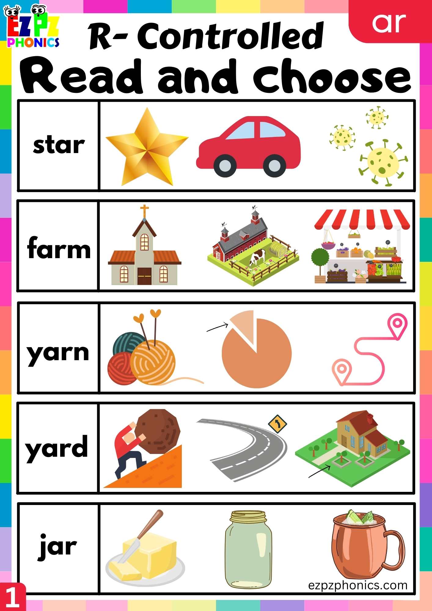Read and choose the image Worksheet for ar words R controlled vowels ...