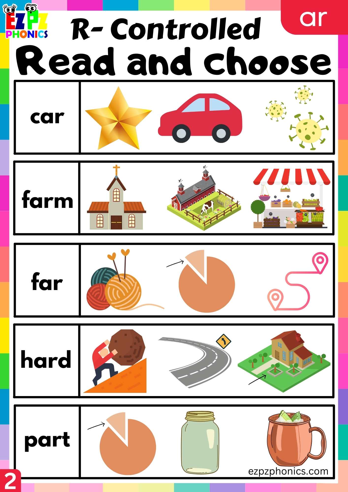 Read and choose activity for ar words R controlled vowels phonics group ...