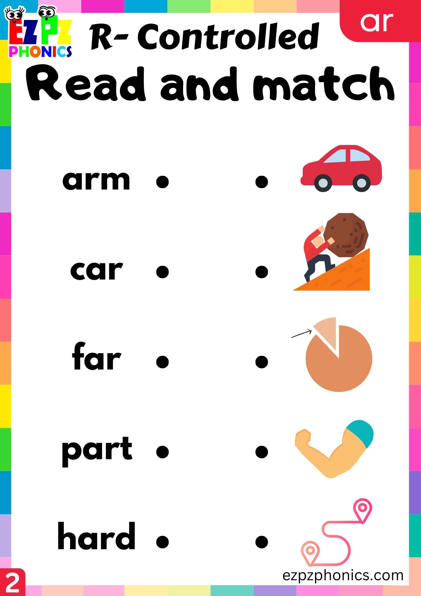 Read and match activity for ar words R controlled vowels phonics group ...