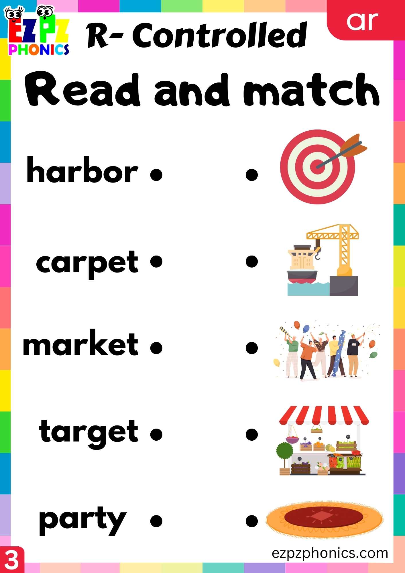 Read and match activity for ar two syllable words R controlled vowels ...