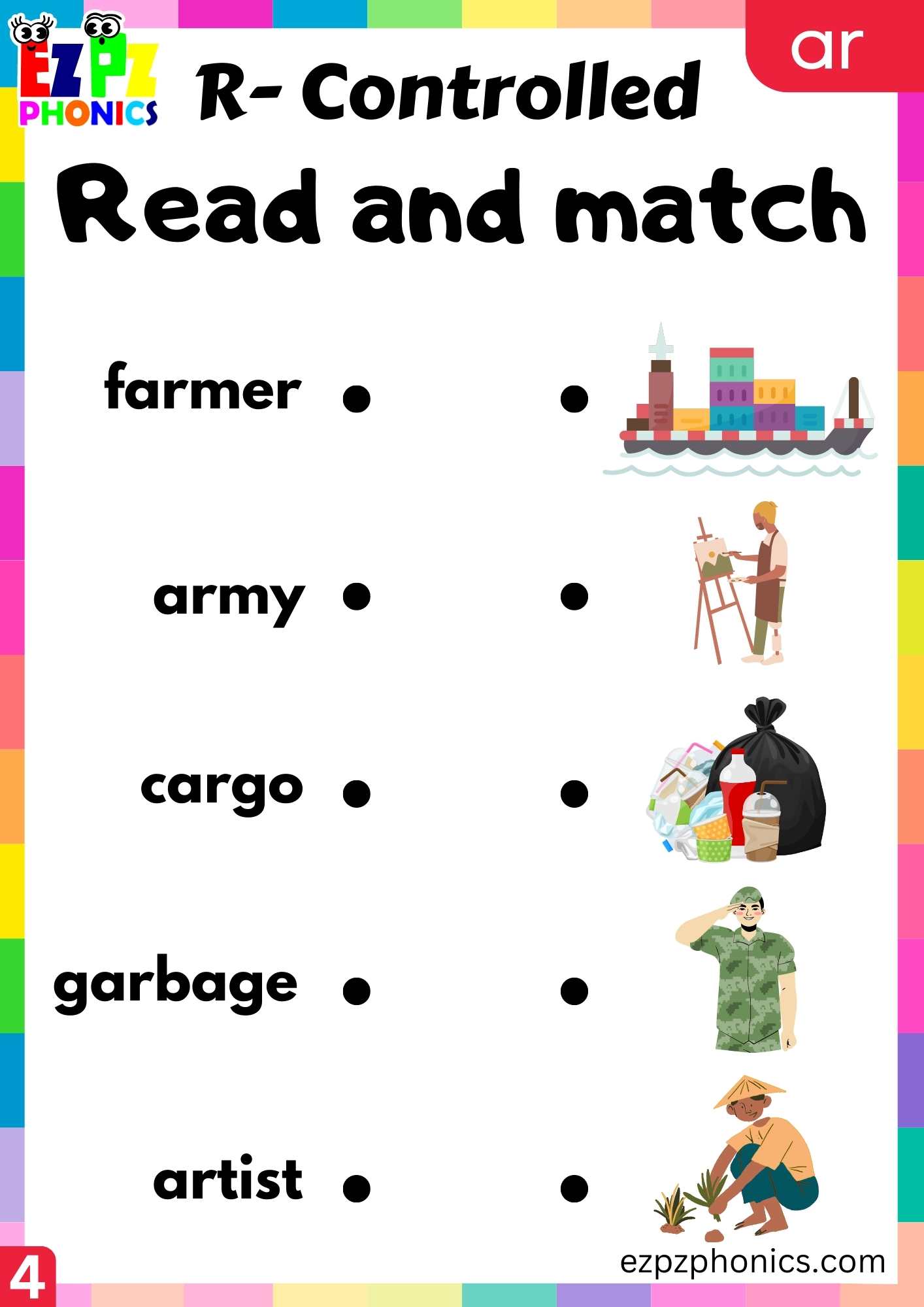Read and match activity for ar two syllable words R controlled vowels ...