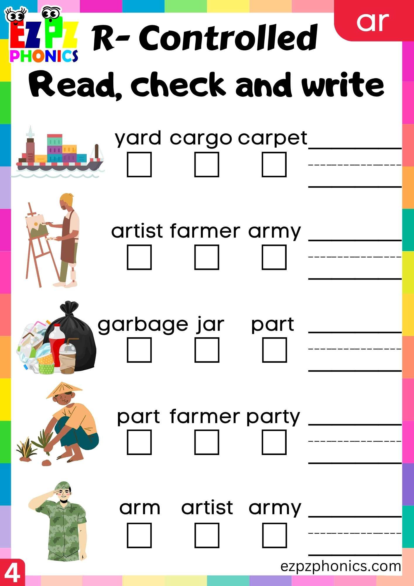 Read check and write activity for ar two syllable words R controlled ...