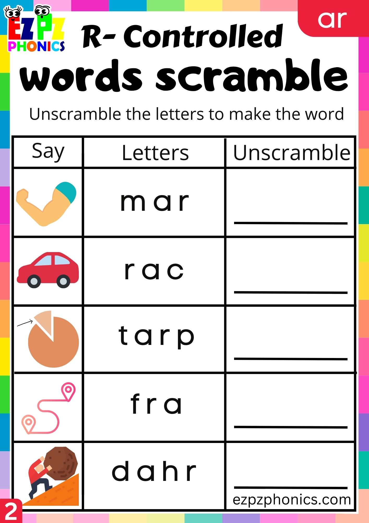 Word scramble activity for ar words R controlled vowels phonics group 2 ...
