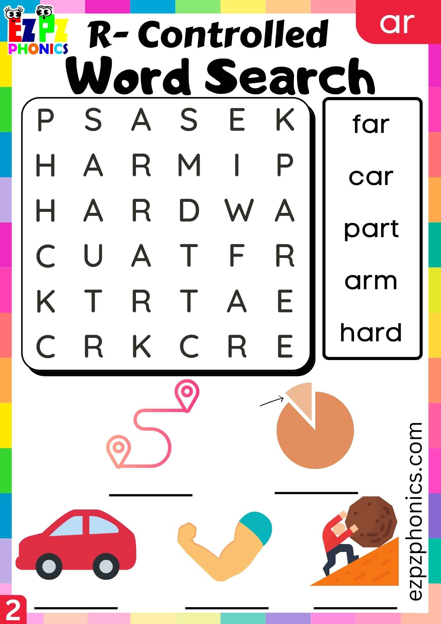 Word search activity for ar words R controlled vowels phonics group 2 ...