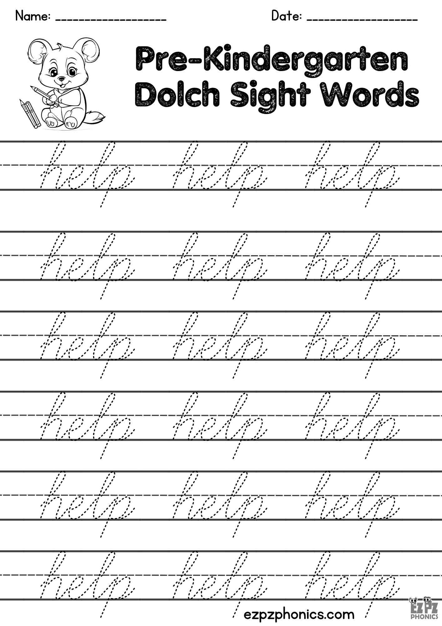 The Word Help Cursive Writing Practice – Pre-K Dolch Sight Words Free ...