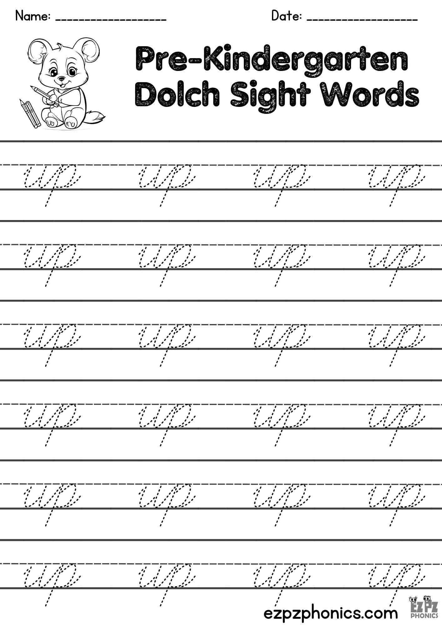 The Word Up Cursive Writing Practice – Pre-K Dolch Sight Words Free PDF ...