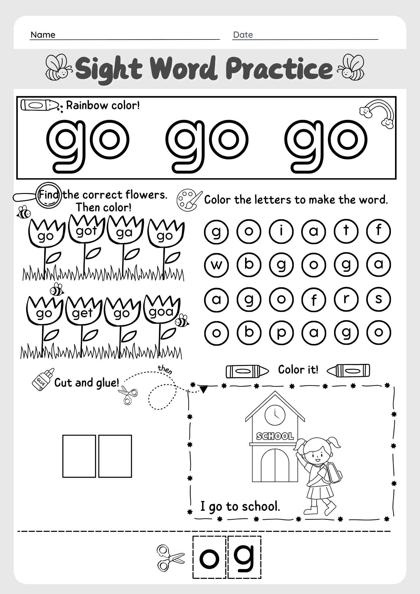 The Word "Go" Sight Word Cut and Paste Worksheet for Early Learners Pre ...