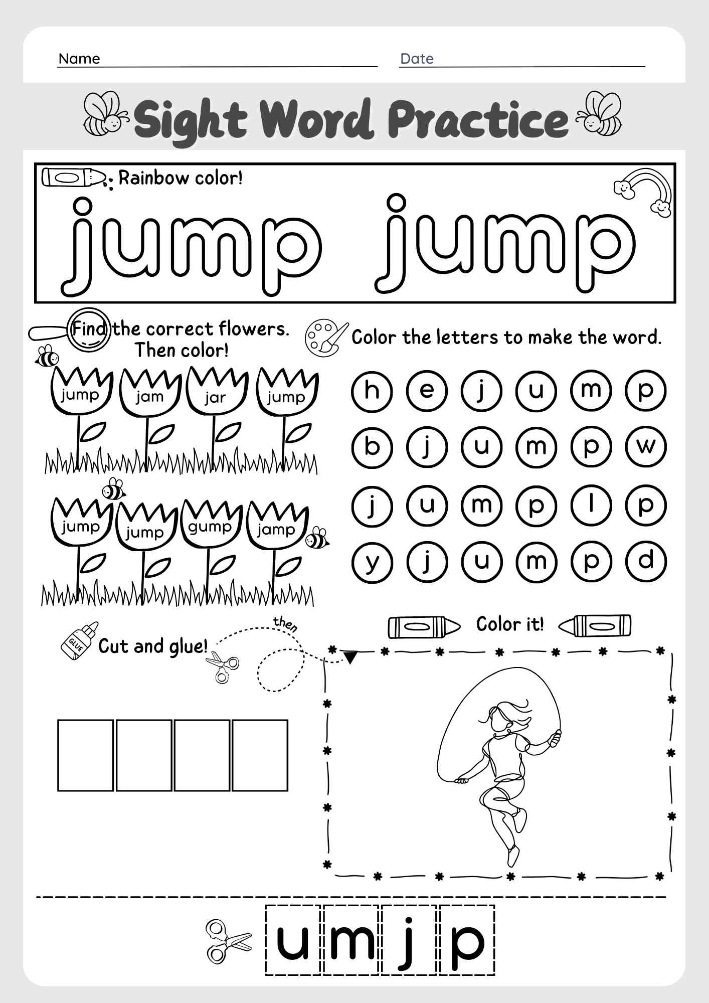 Dolch Sight Word "Jump" Worksheet for Pre-Kindergarten PDF Download ...