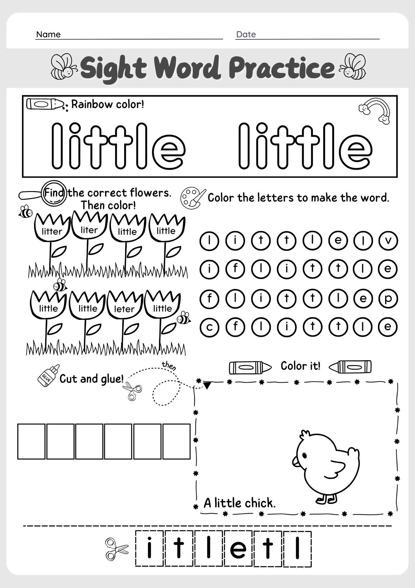Dolch Sight Word "Little" Worksheet for Pre-Kindergarten PDF Download ...