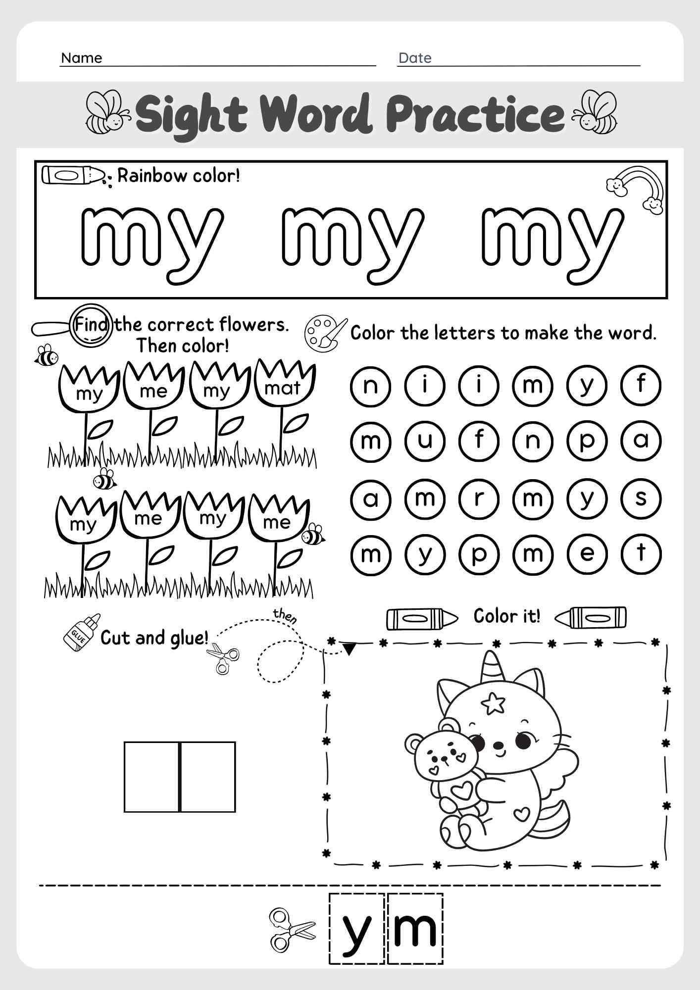 Dolch Sight Word "My" Worksheet for Pre-Kindergarten PDF Download Pre ...
