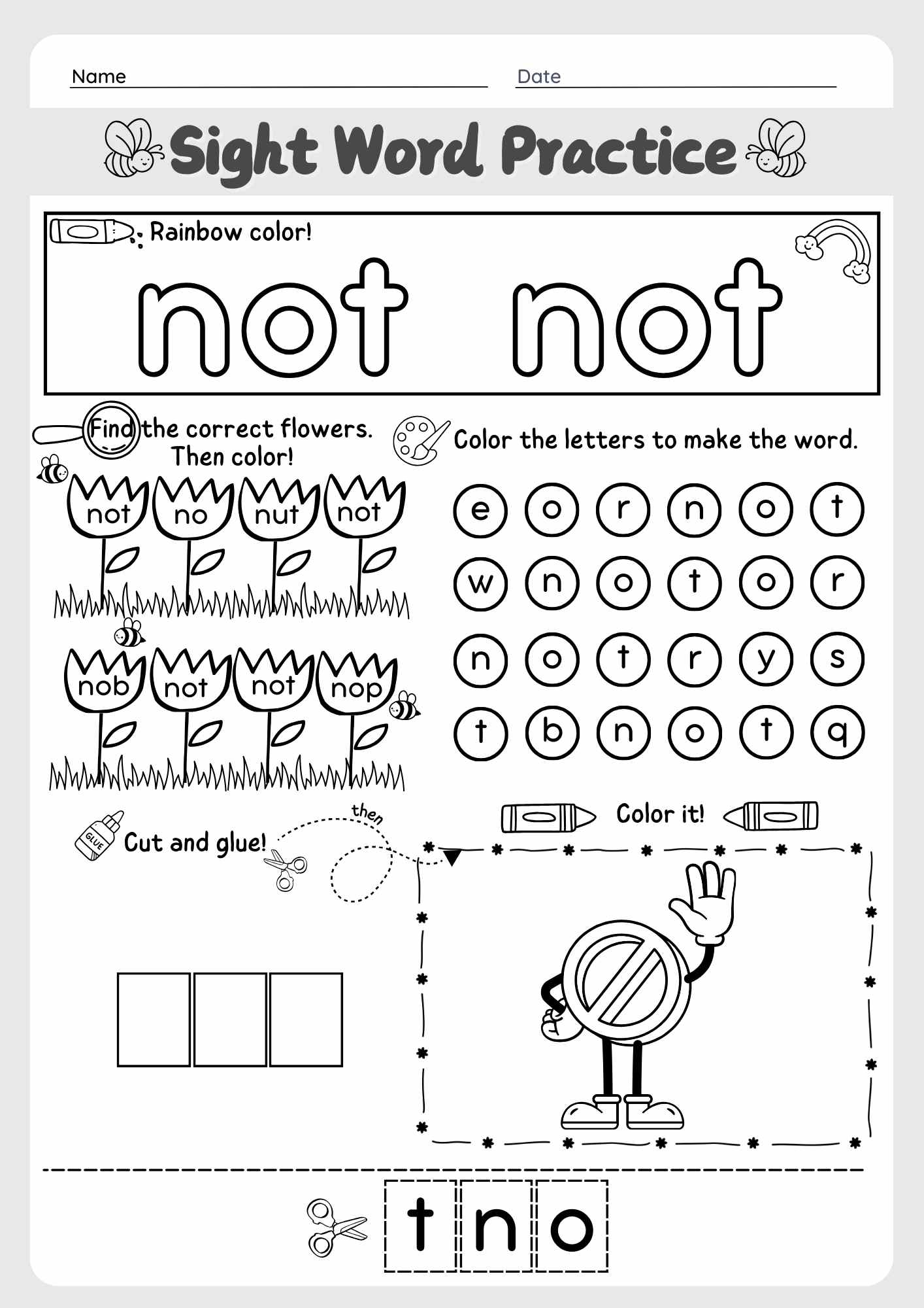 Dolch Sight Word "Not" Worksheet for Pre-Kindergarten PDF Download ...
