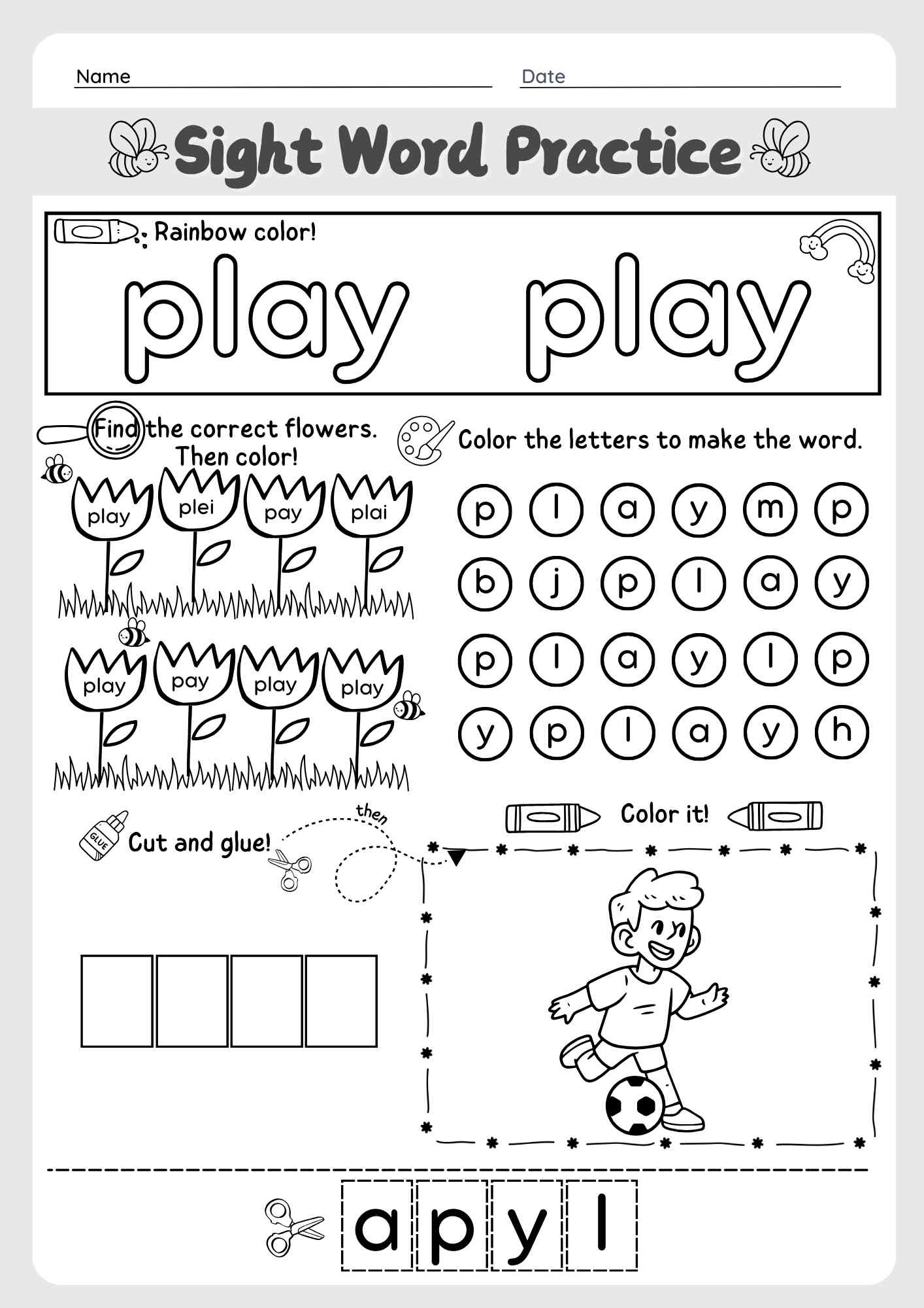 Dolch Sight Word "Play" Worksheet for Pre-Kindergarten PDF Download ...