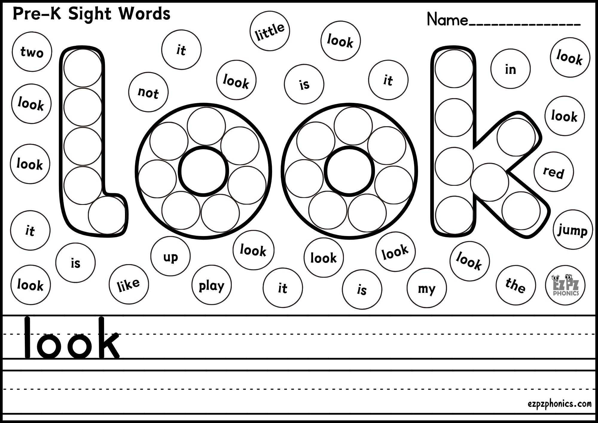 "Look" Sight Word Dab & Write Worksheet – Fun Phonics Practice! Free ...