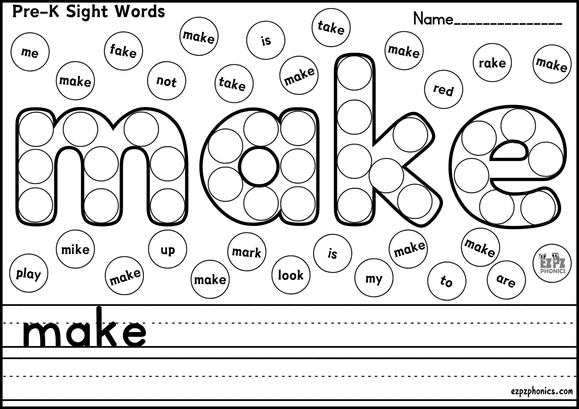 "Make" Dolch Sight Word Dab & Write Worksheet – Fun Sight Words ...