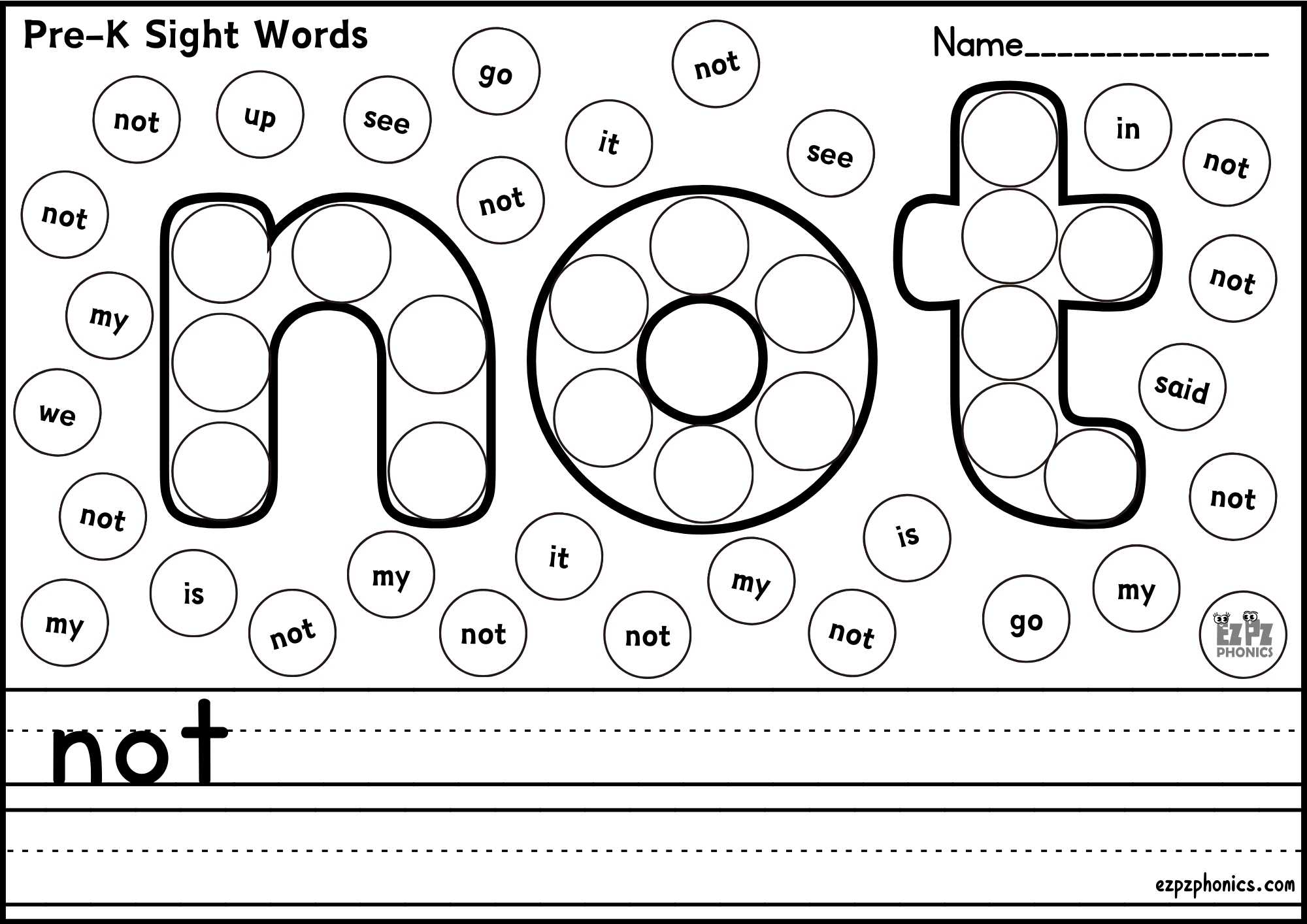 "Not" Dolch Sight Word Dab & Write Worksheet – Fun Sight Words Practice ...