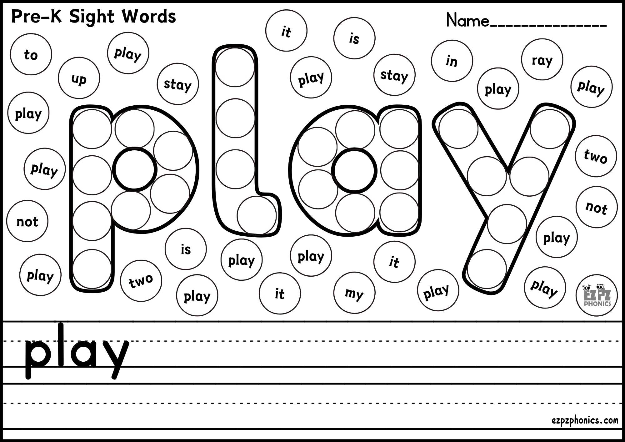 "Play" Dolch Sight Word Dab & Write Worksheet – Fun & Engaging Phonics ...