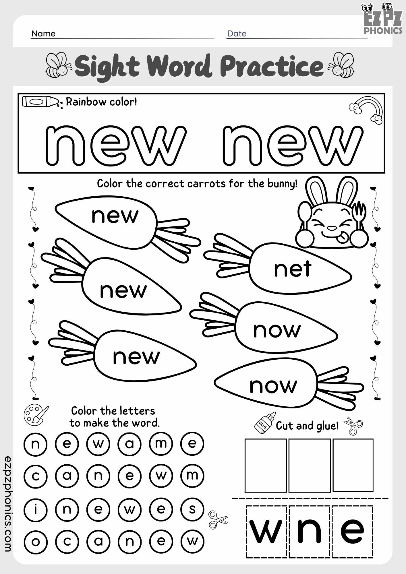"New" Kindergarten Sight Word Coloring and Cut and Paste Activities ...