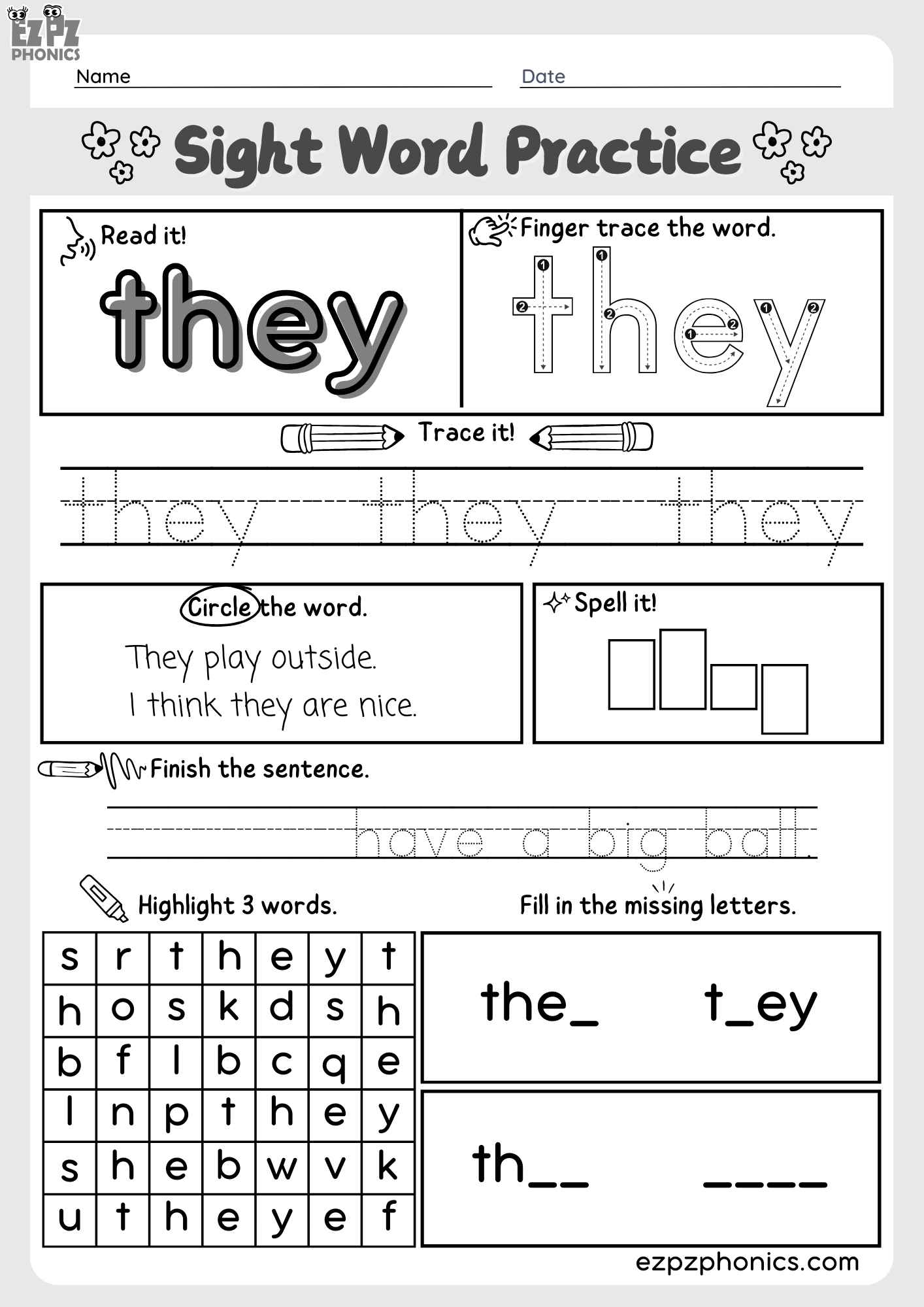 Dolch Kindergarten Sight Word "They" – Fun and Interactive PDF ...