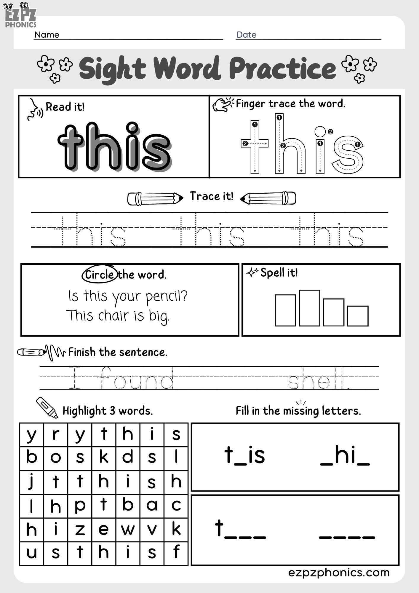 Dolch Kindergarten Sight Word "This" – Fun and Interactive PDF ...