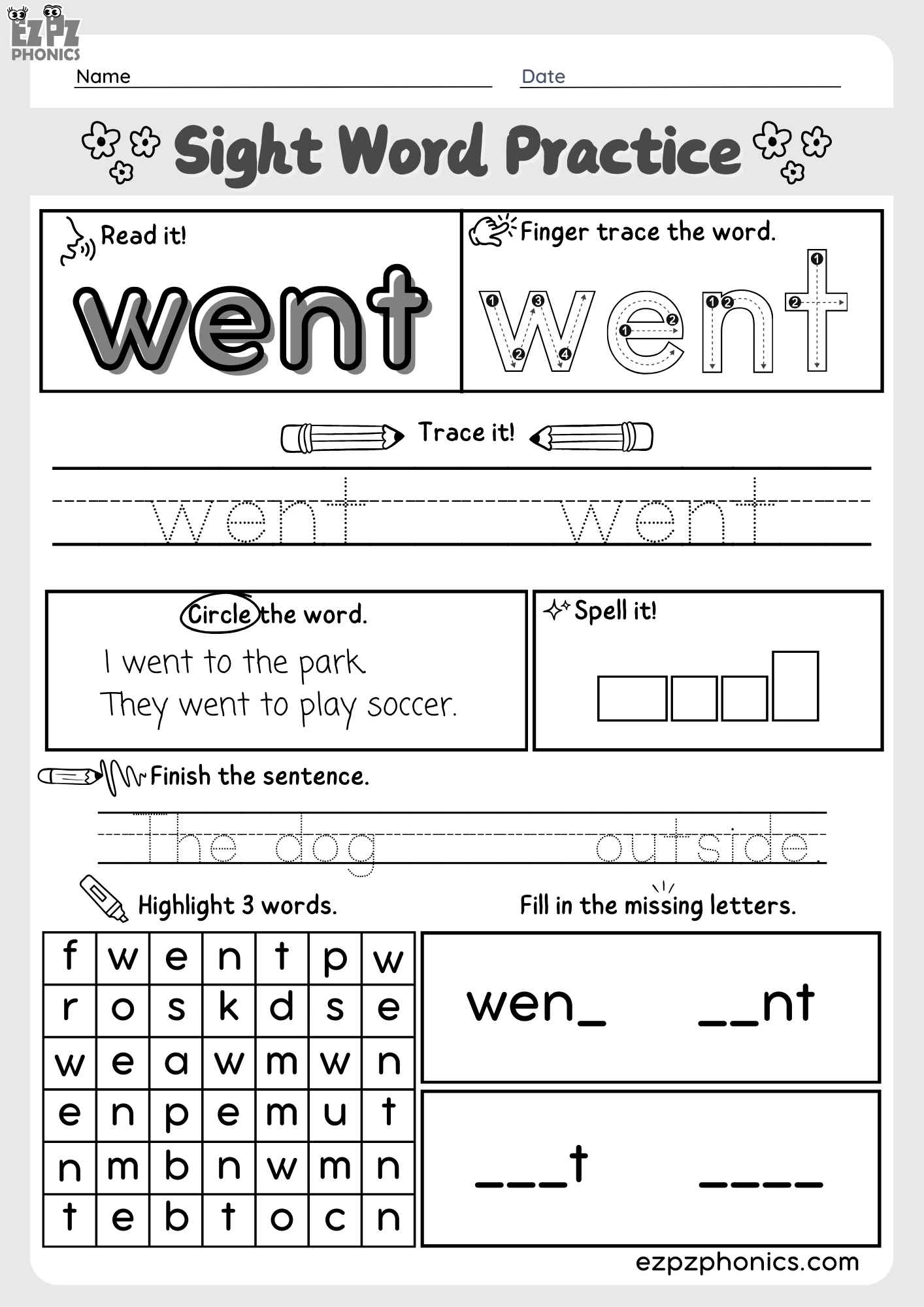 Dolch Kindergarten Sight Word "Went" – Fun and Interactive PDF ...