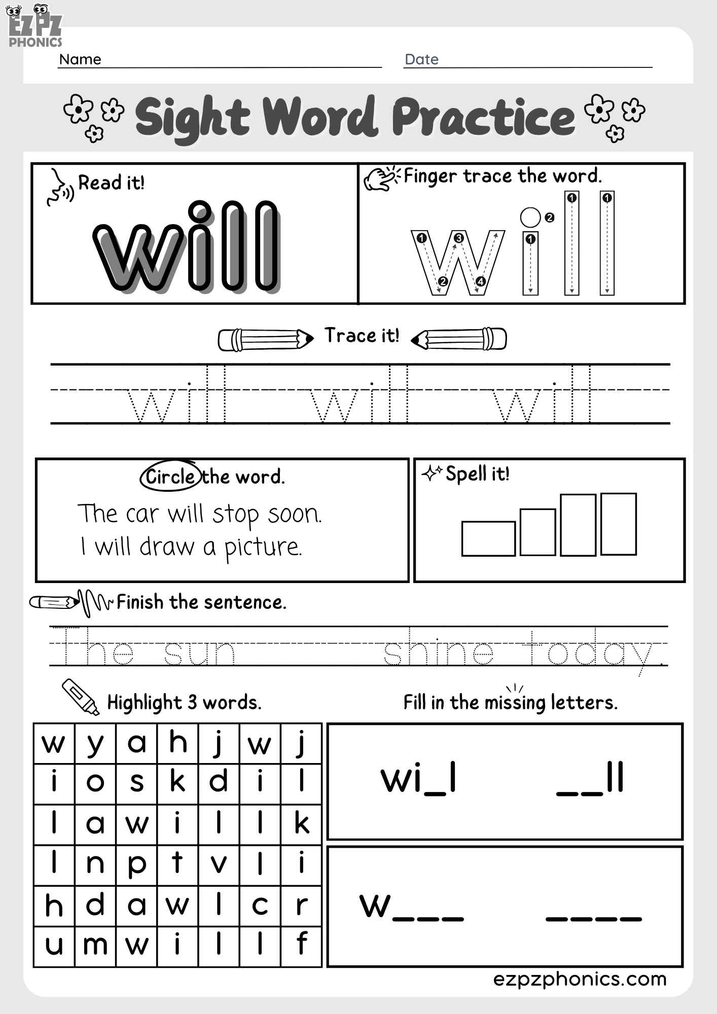 Dolch Kindergarten Sight Word "Will" – Fun and Interactive PDF ...