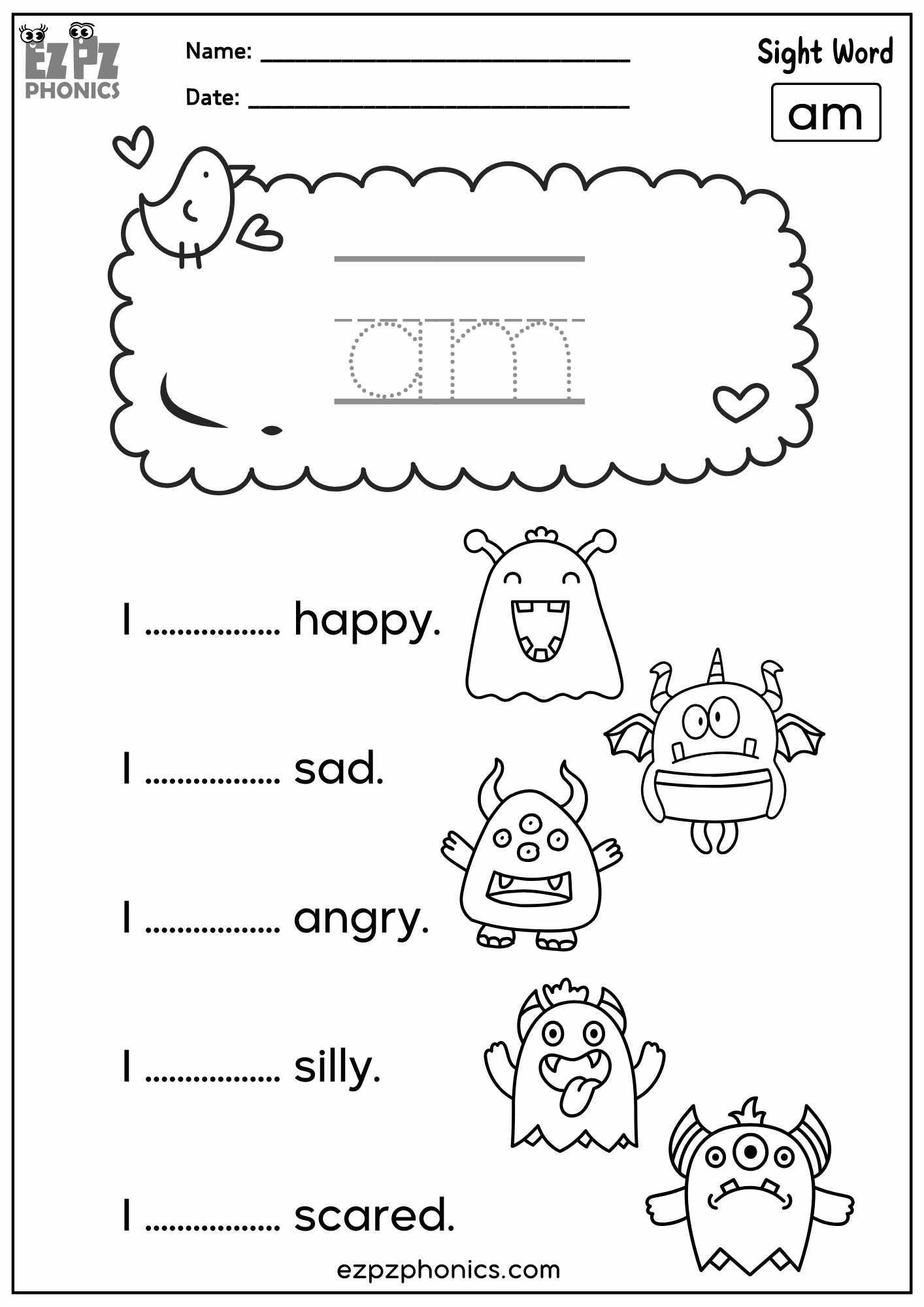 “Am” Sight Word Worksheet – Fun Practice for Kindergarten & First Grade ...