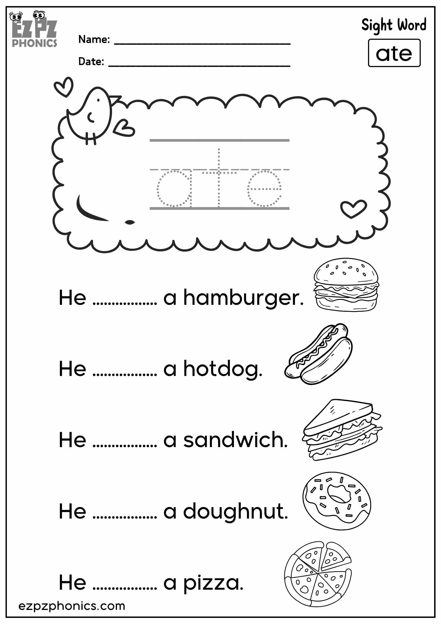“Ate” Sight Word Sentences – Fun Practice for Kindergarten & First ...