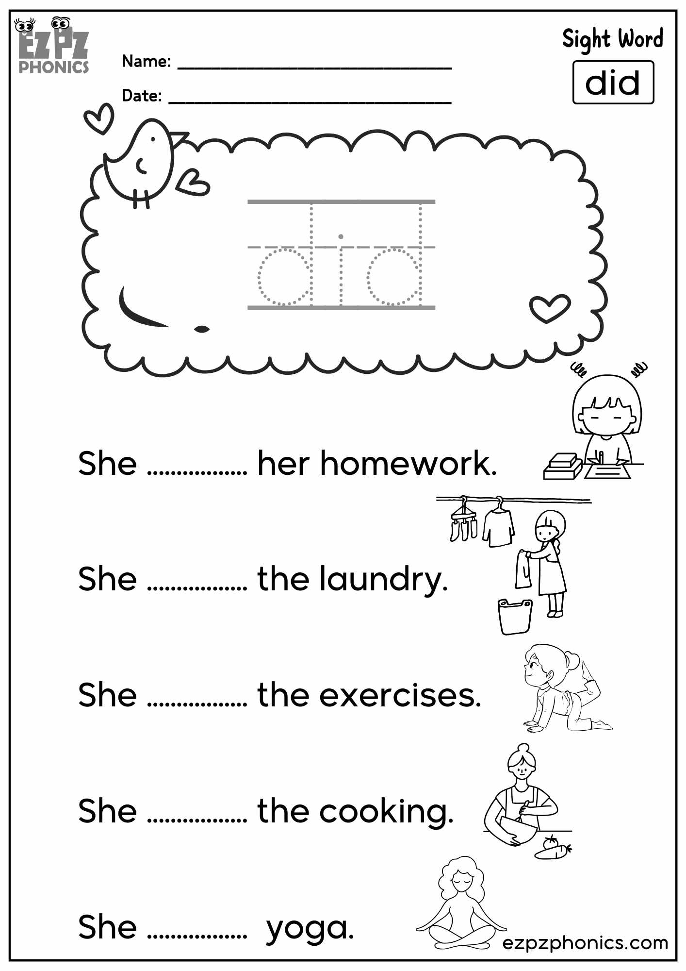 “Did” Sight Word Sentences – Fun Dolch Sight Words Practice for ...