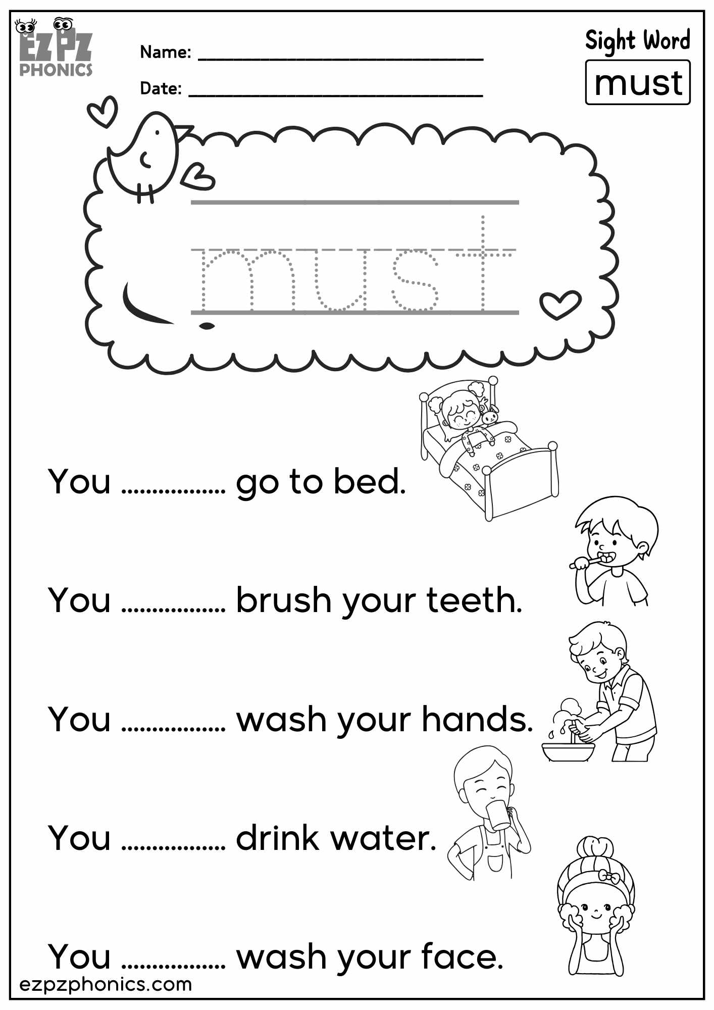 “Must” Sight Word Sentences – Fun Dolch Sight Words Practice for ...