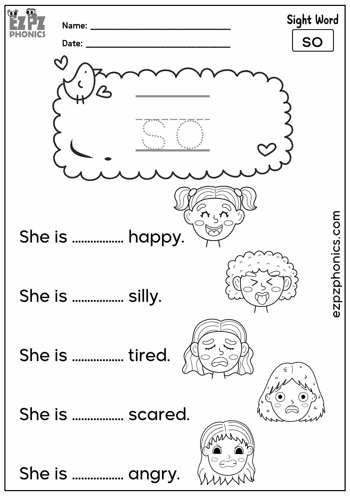 Sight Word Worksheet: "So" – Fun Activity for Kindergarten & First ...