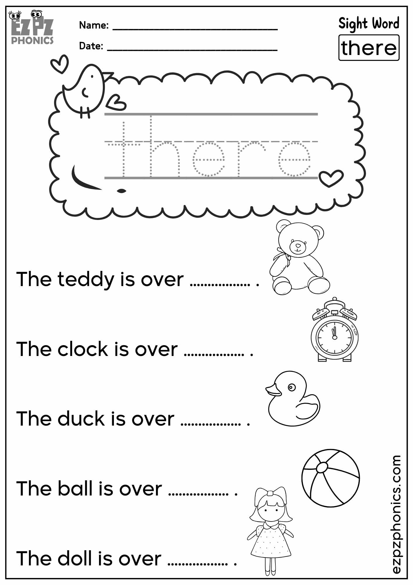 Sight Word Worksheet: "There" – Fun High-Frequency Word Practice for ...