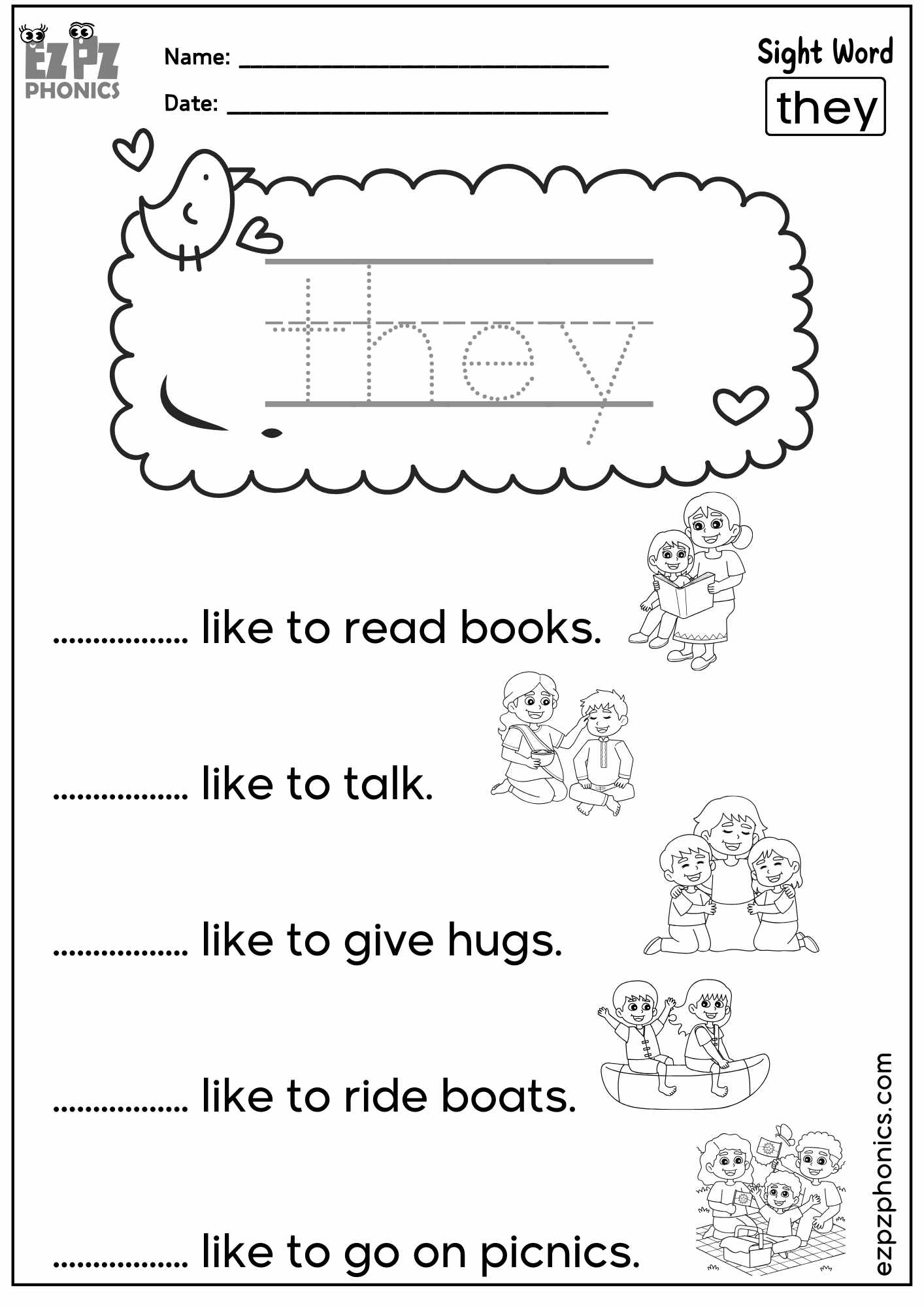 Sight Word Worksheet: "They" – Fun High-Frequency Word Practice for ...