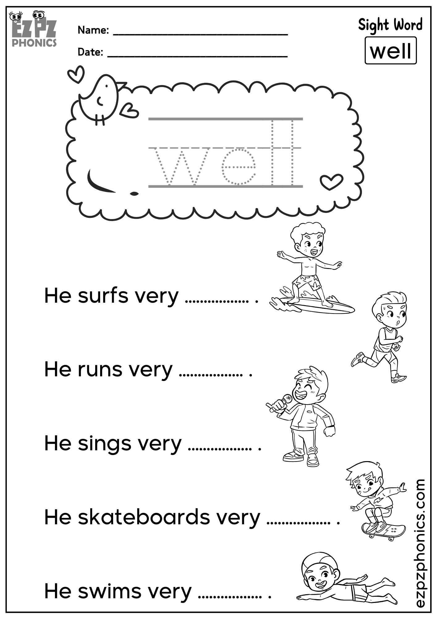 Sight Word Worksheet: "Well" – Fun High-Frequency Word Practice for ...