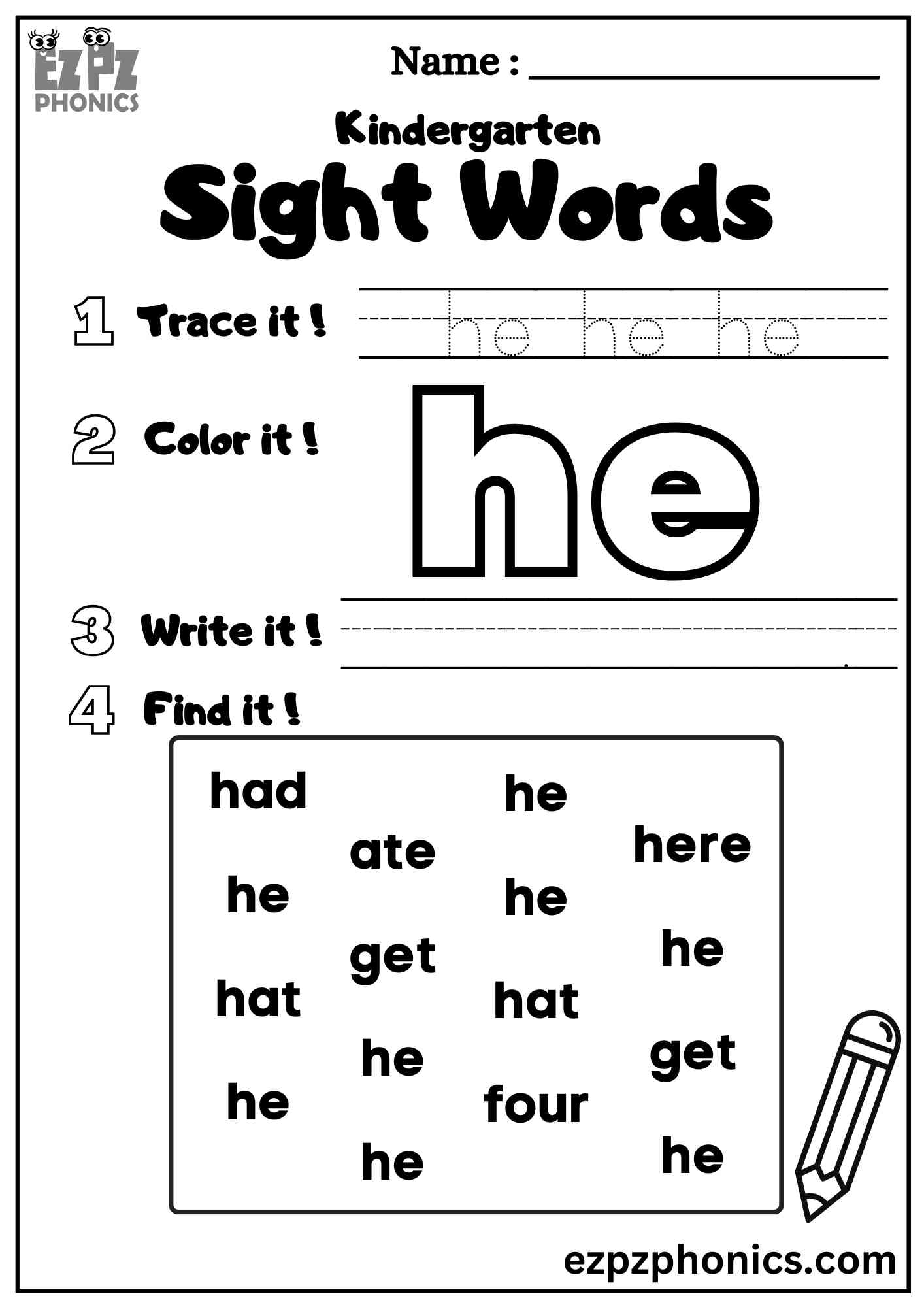 "Have" Dolch Kindergarten Sight Word Trace, Color and Write Worksheet ...