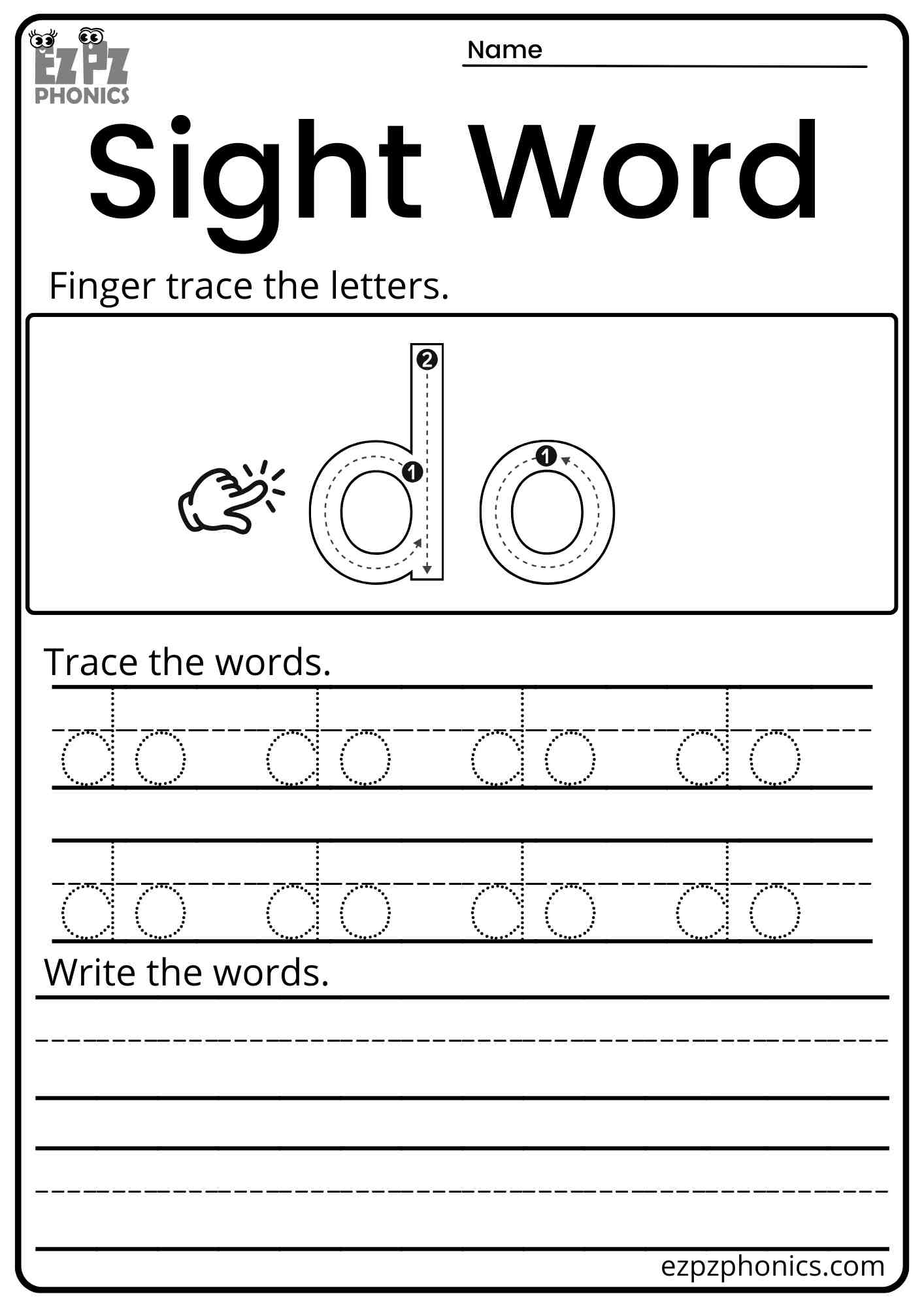 "Do" Dolch Kindergarten Sight Word Trace and Write Worksheet PDF ...