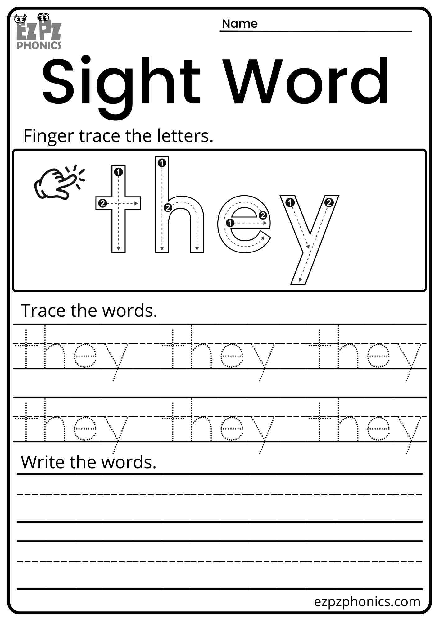 "They" Dolch Kindergarten Sight Word Worksheet Trace and Write the ...