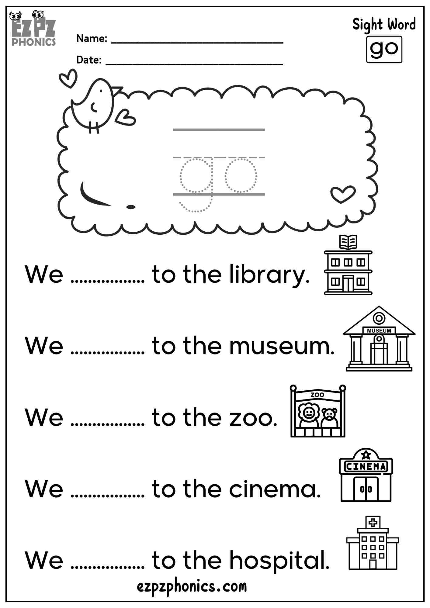 The Word “Go” - Dolch Pre-Kindergarten Sight Words Sentences Worksheet ...
