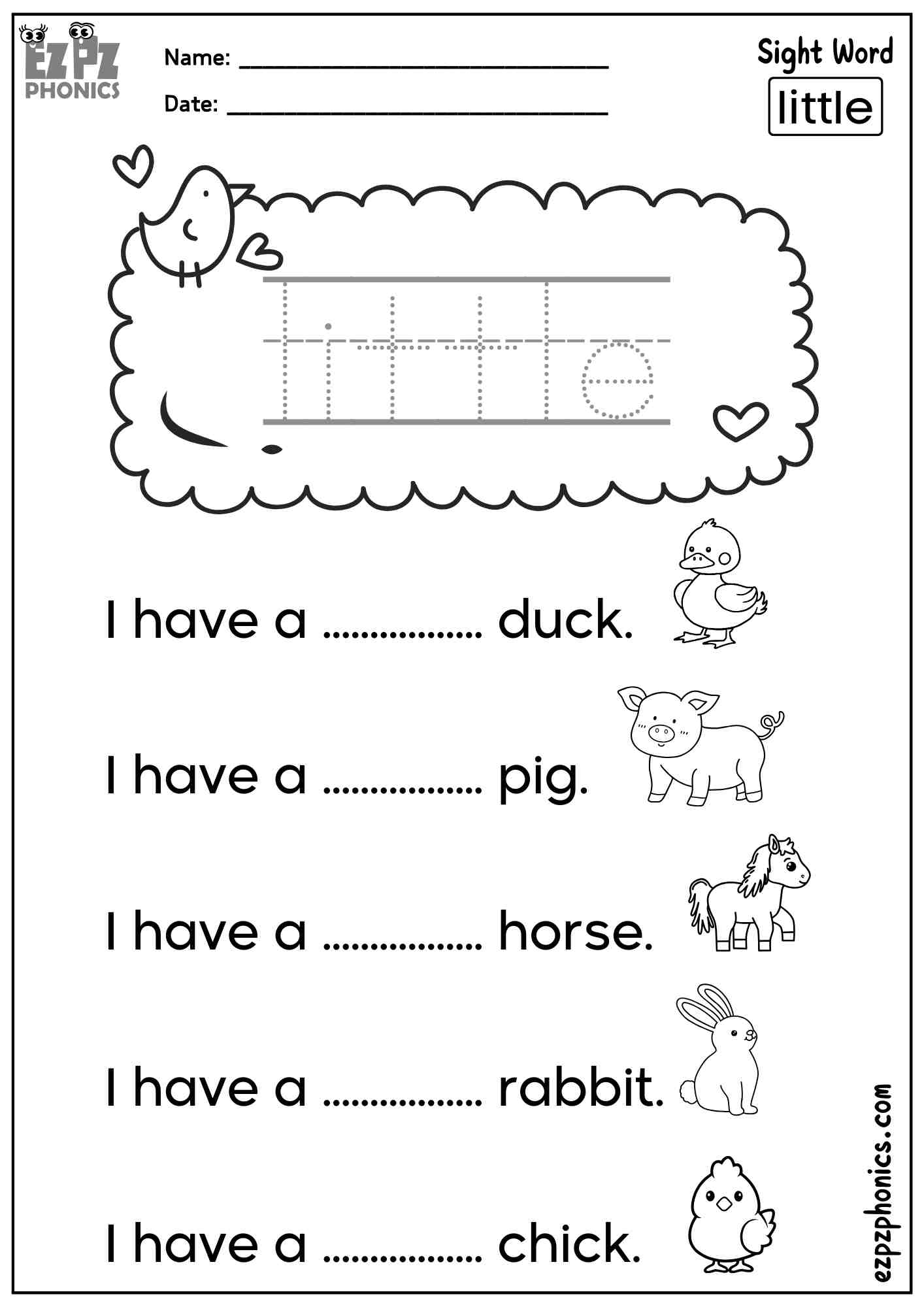 The Word “Little” - Dolch Pre-Kindergarten Sight Words Sentences ...