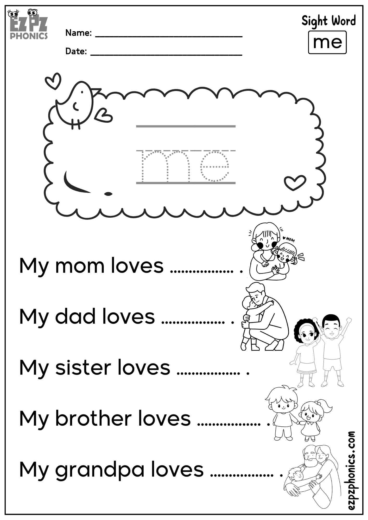 The Word “Me” - Dolch Pre-Kindergarten Sight Words Sentences Worksheet ...