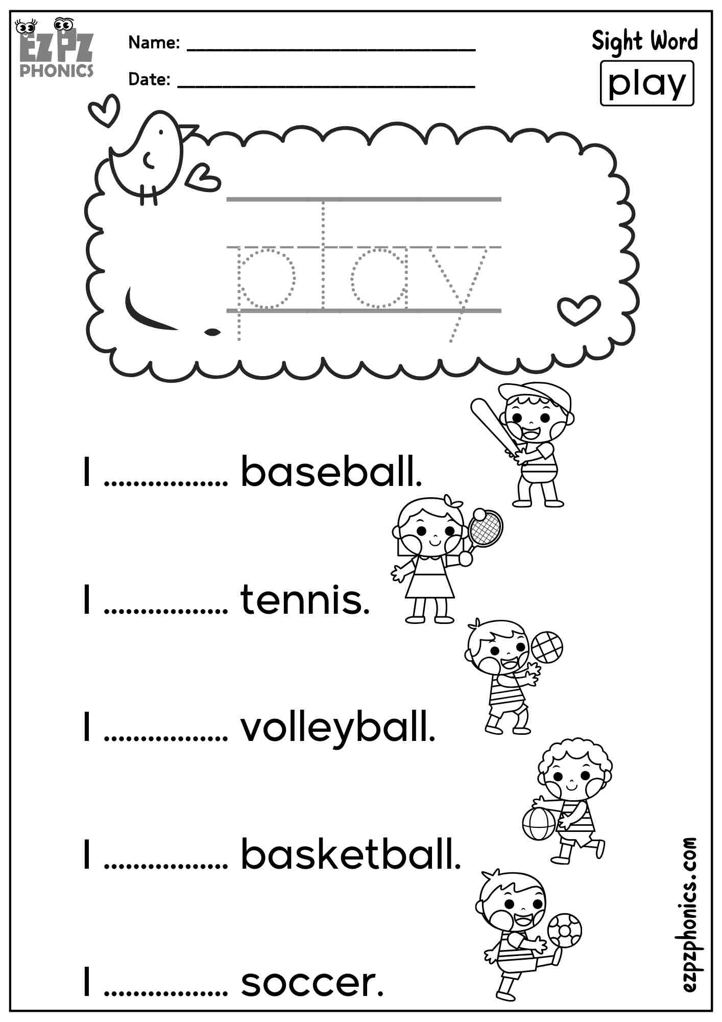 The Word “Play” - Dolch Pre-Kindergarten Sight Words Sentences ...