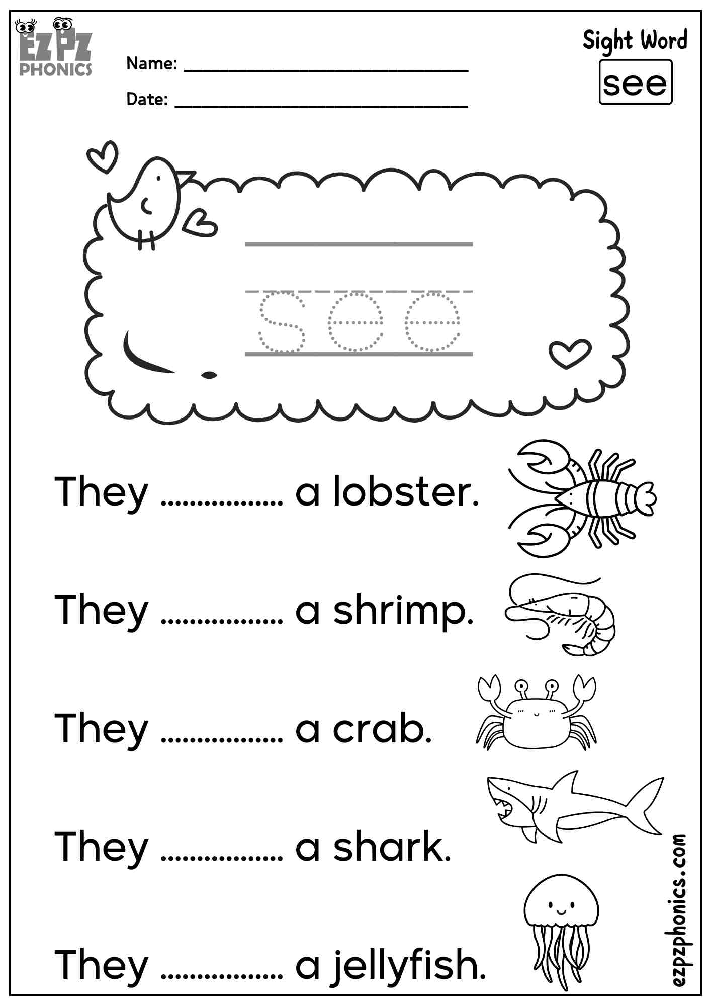 The Word “See” - Dolch Pre-Kindergarten Sight Words Sentences Worksheet ...
