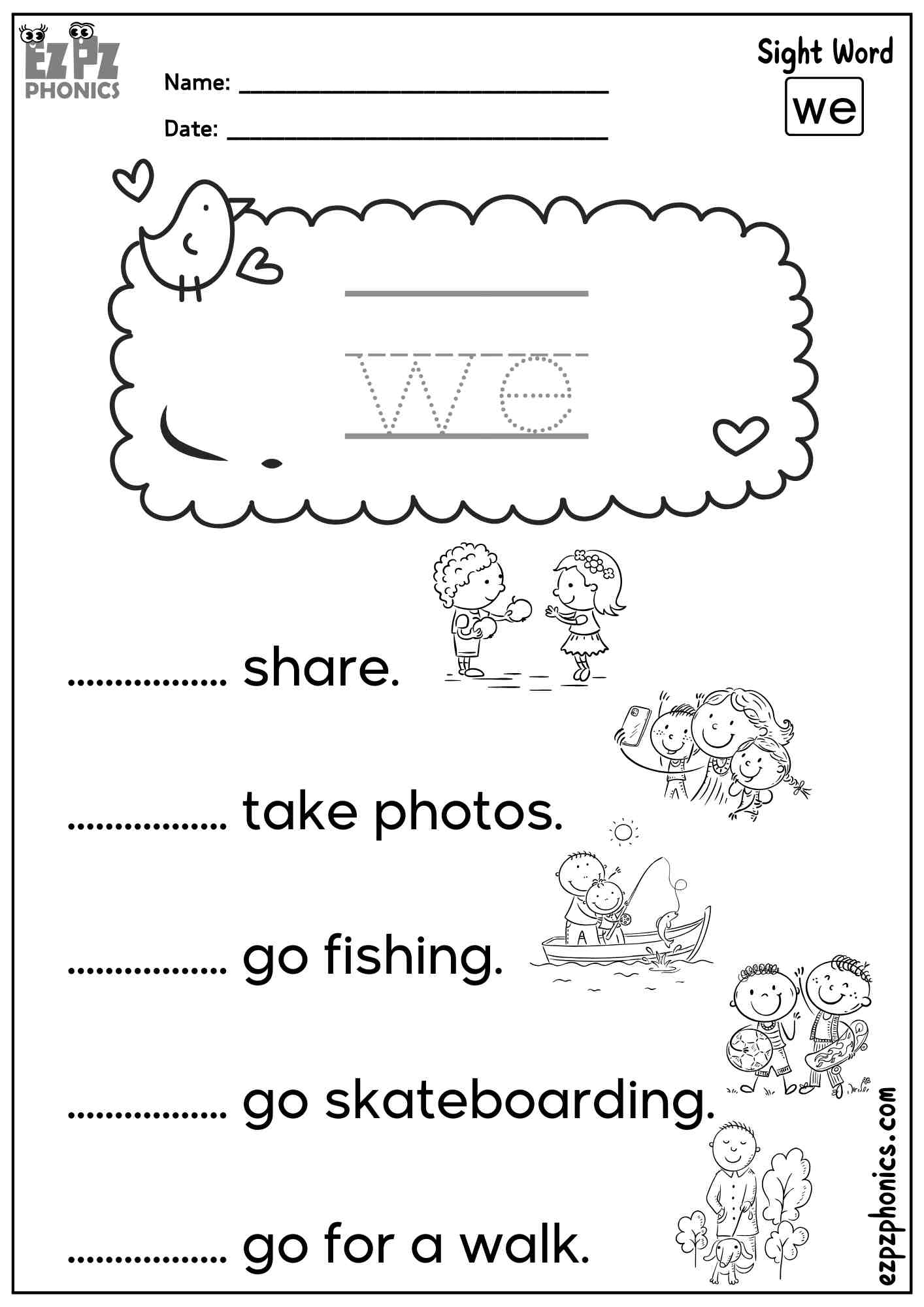 The Word “We” Dolch Pre-Kindergarten Sight Words Sentences Worksheet ...