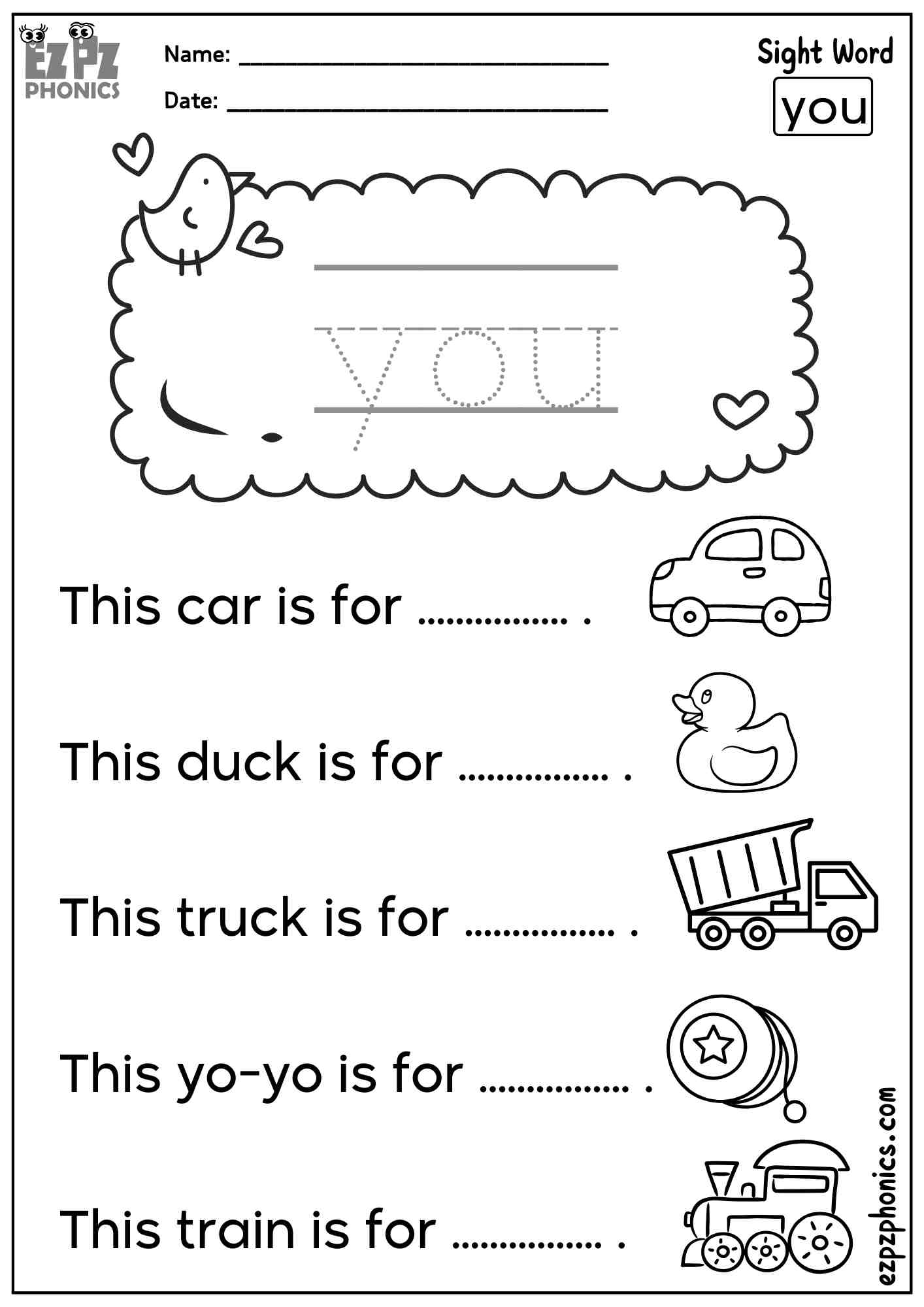 The Word “You” Dolch Pre-Kindergarten Sight Words Sentences Worksheet ...