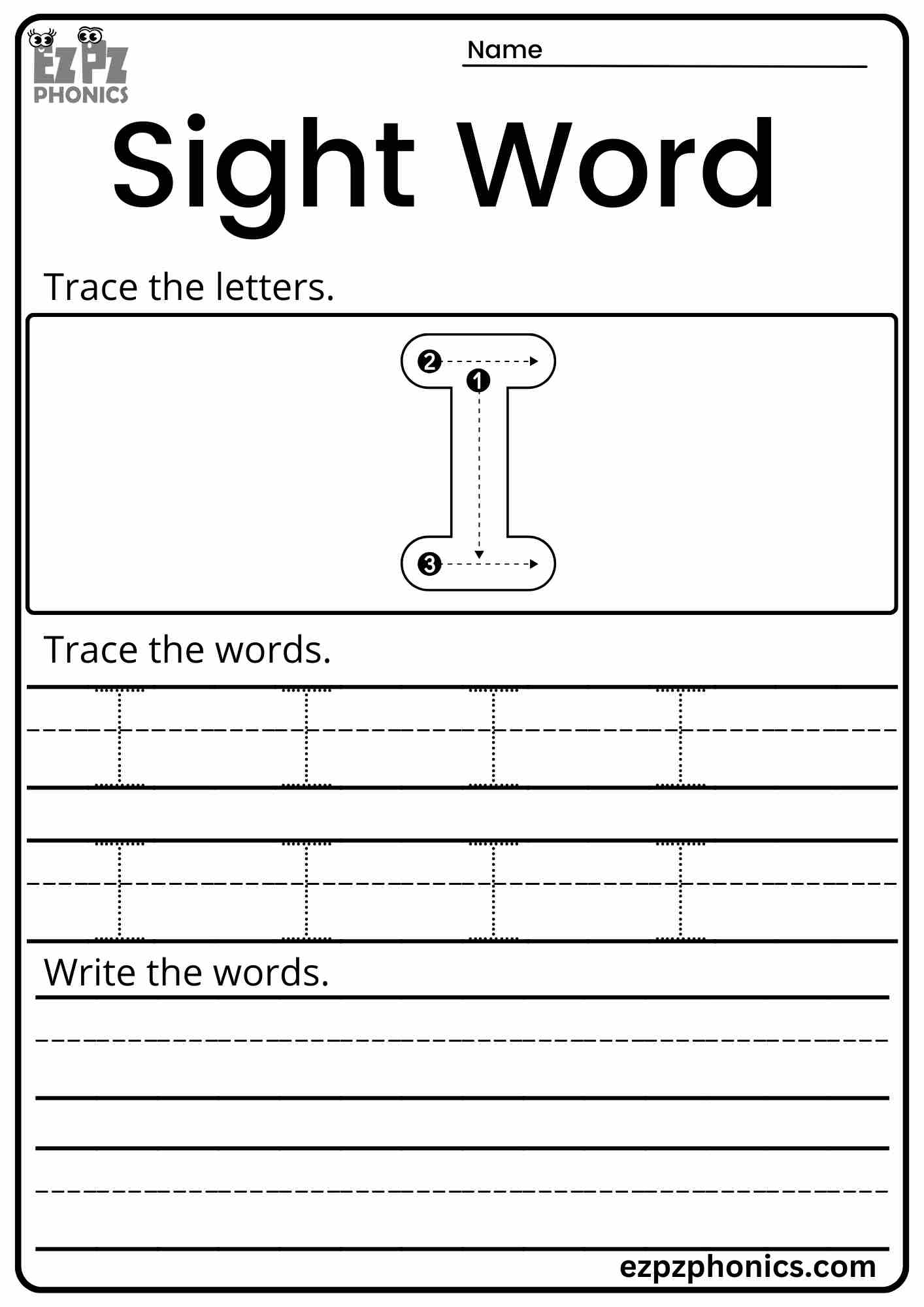 Dolch Sight Word "I" Activity for Early Learners PDF Download Set 2 ...